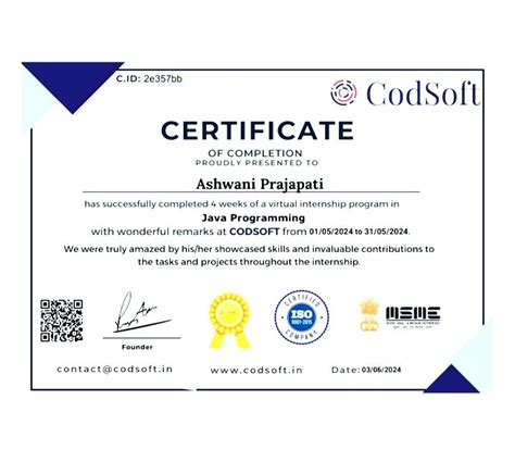Ashwani Prajapati On Linkedin Internship Javaprogramming Codsoft