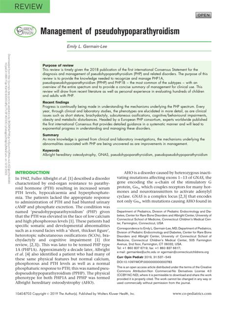Management Of Pseudohypoparathyroidism 18 Pdf Hypothyroidism