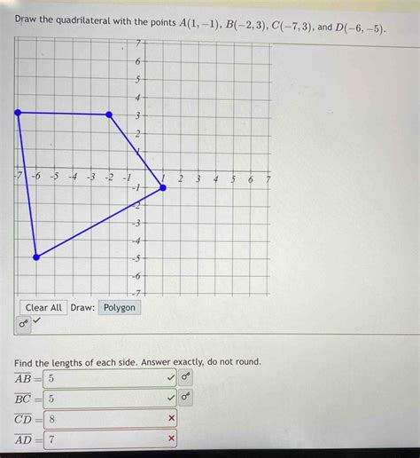 solved draw the quadrilateral with the points a 1 1 b 2 3 c 7 3