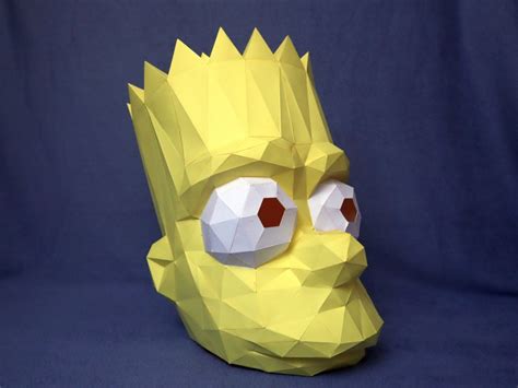 Bart Simpson Papercraft Mask Low Poly Template Pdf Dxf Etsy