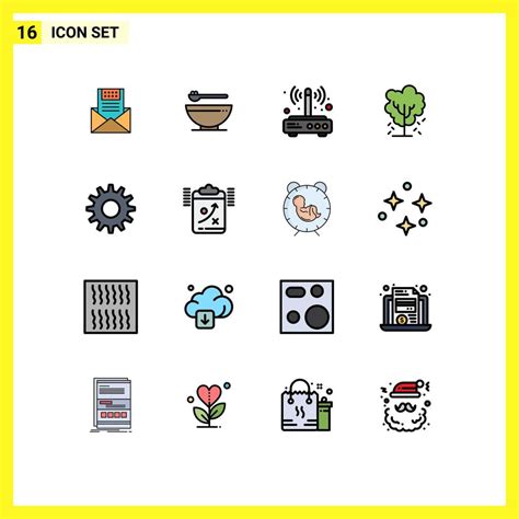 Set Of 16 Vector Flat Color Filled Lines On Grid For Tree Connection Bowl Wifi Modem Editable