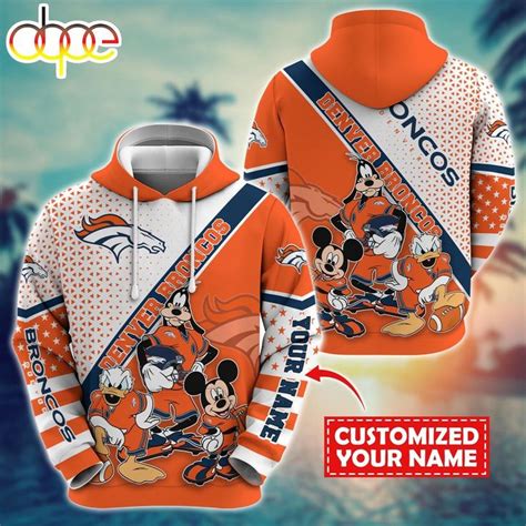 Nfl Mickey Mouse Denver Broncos Character Cartoon Movie Custom Name Hoodie New Arrivals Denver