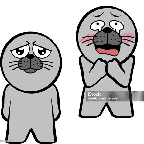 귀여운 서있는 Chibi 물개 아이 캐릭터 만화 표현 세트 컬렉션 0명에 대한 스톡 벡터 아트 및 기타 이미지 0명 군집