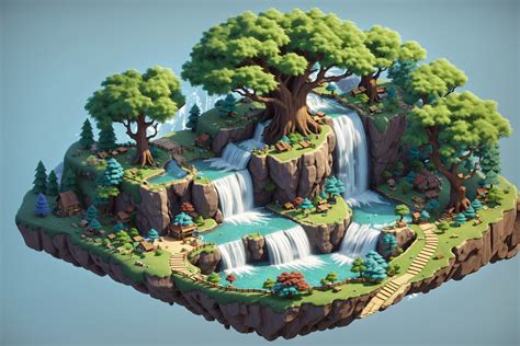 3d Isometric View Of Waterfall Graphic By Forhadx5 · Creative Fabrica
