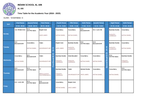 Timetable Class Wise Pdf