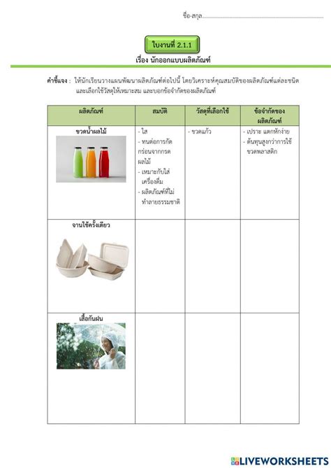 การออกแบบและเทคโนโลยี ม 2 Online Exercise For Live Worksheets