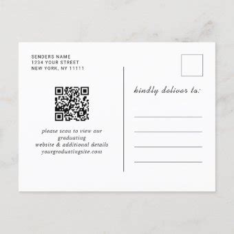 Modern Minimalist Graduation Party QR Code Announcement Postcard Zazzle