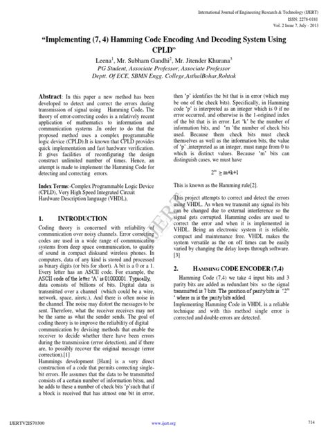 Implementing 74 Hamming Code Using Cpld Pdf Field Programmable
