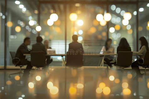 Group Of Business People In Discussion In Boardroom Blurred Background