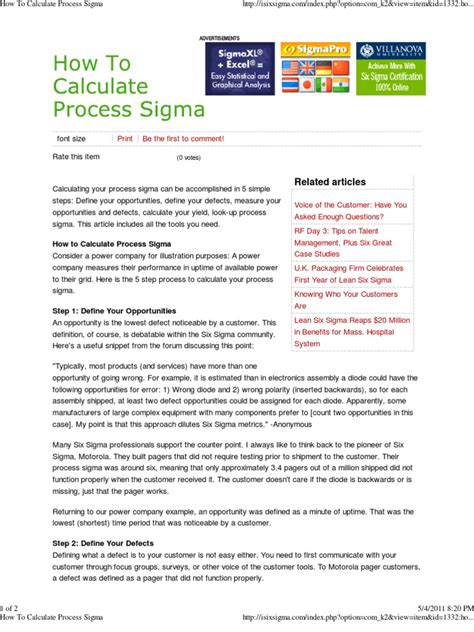 How To Calculate Process Sigma Pdf