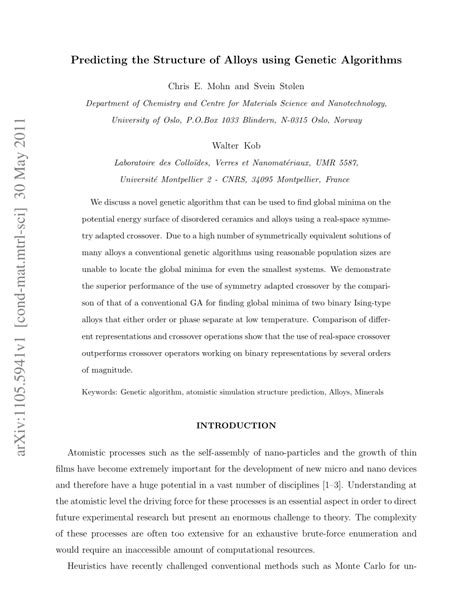 Pdf Predicting The Structure Of Alloys Using Genetic Algorithms