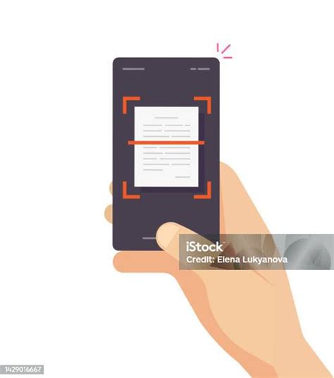 휴대 전화 벡터 일러스트 디자인을 통해 텍스트 문서를 스캔하는 사람 휴대 전화 스마트 폰 응용 프로그램 이미지에 문서 사진의