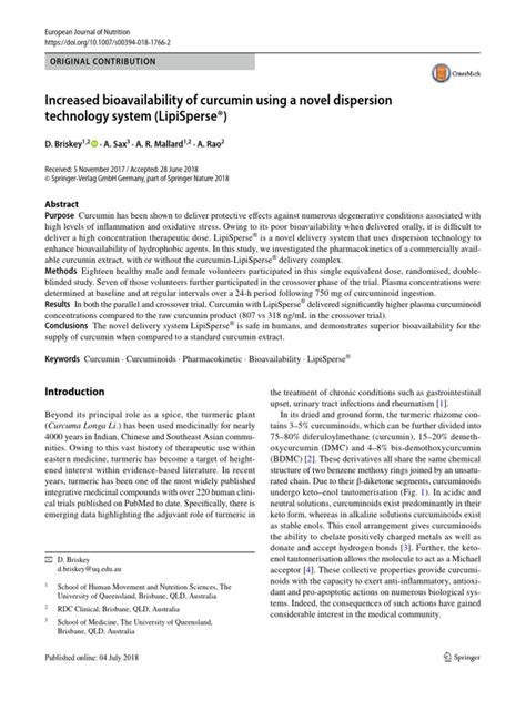 Increased Bioavailability Of Curcumin Using A Novel Dispersion Technology System Lipisperse Pdf