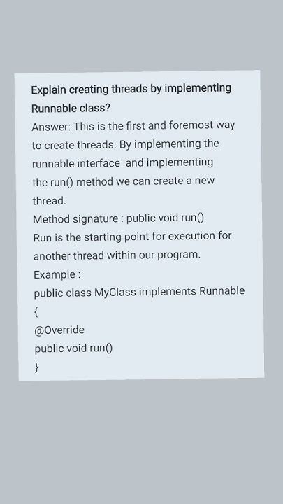Explain Creating Threads By Implementing Runnable Class Java Interview Questions Viral Shorts