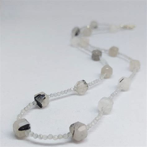 Collar En Gema Natural Labradorita Y Cuarzo Rutilo Office Jewelry Joyería Hechas A Mano