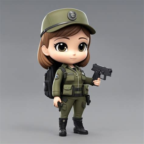 Premium Ai Image A Chibi Cartoon Tyle3dbrazilian Army Character Girl With Gun Jacket Using A