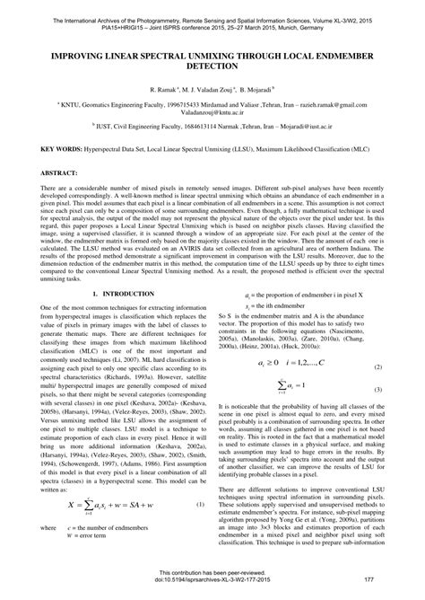 Pdf Improving Linear Spectral Unmixing Through Local Endmember Detection