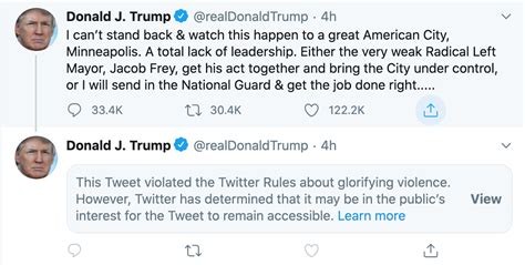 Twitter Says Trumps Tweet Encouraging Military To Shoot Protesters