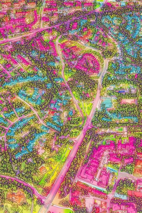 Lidar Gis Aerial Map Of A Suburban Area Highlighting Elevation Road Systems And Vegetation In