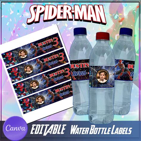 Spiderman Water Bottle Labels Spiderman Personalized Custom Water