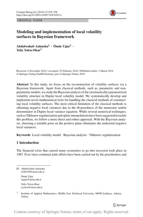 Modeling And Implementation Of Local Volatility Surfaces In Bayesian