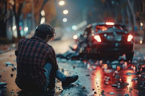 Car Crash Devastated Person Crying Auto Accident Insurance Cover Wreck