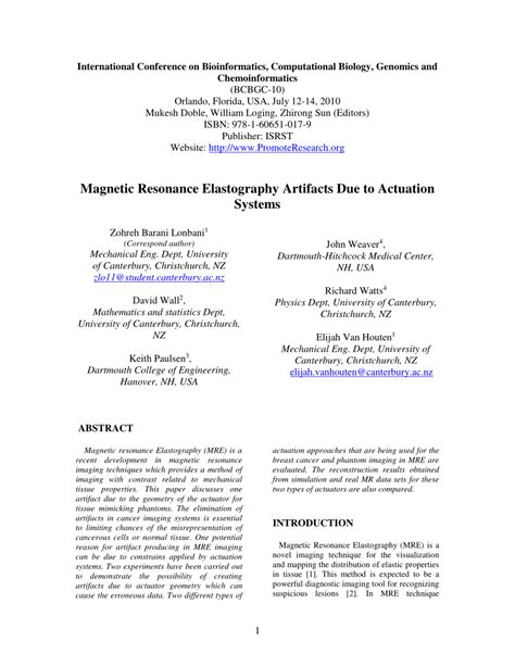 Pdf Magnetic Resonance Elastography Artifacts Due To Actuation Systems