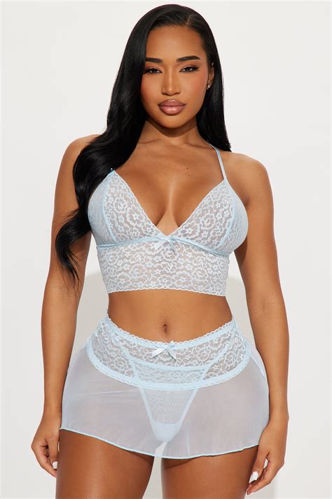Lovers Lace 2 Piece Bralette And Skirt Set Light Blue Fashion Nova