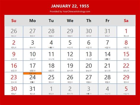 Chinese Calendar Jan 22 1955 Auspicious Things To Do And Hours Bazi