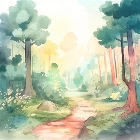 Premium Photo A Painting Of A Path Through The Forest