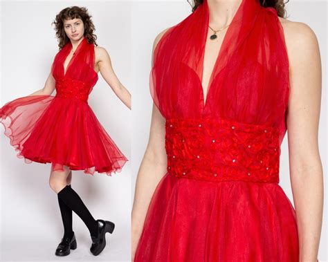 Medium 80s Red Halter Bombshell Party Dress Vintage Faviana Etsy