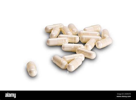 Side View White Capsule Of Probiotics Organism Isolated On White