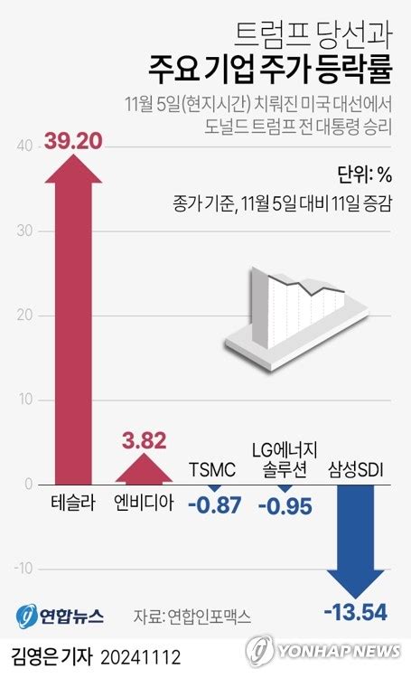 테슬라 주가 트럼프 당선 후 40 폭등나흘째 랠리 또 9↑종합