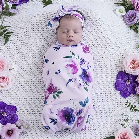 Snuggle Hunny Floral Kiss Organic Snuggle Swaddle And Topknot Set