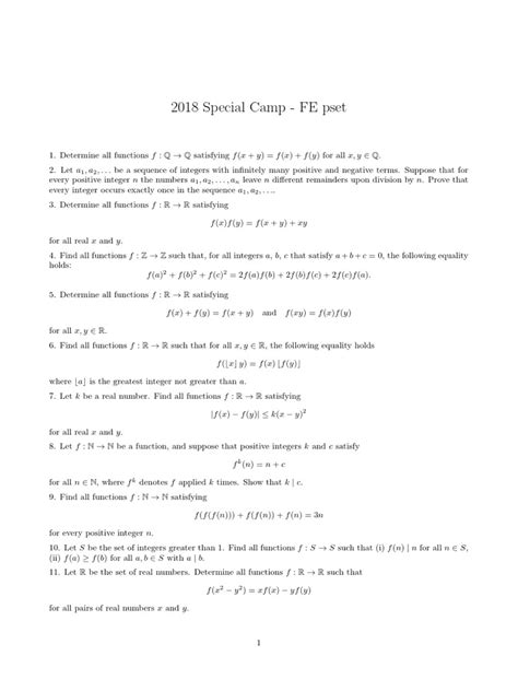2018 Special Camp Fe Pset Pdf Real Number Function Mathematics