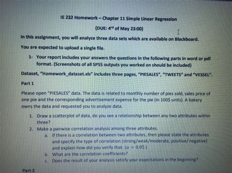 Ie 232 Homework Chapter 11 Simple Linear Regression