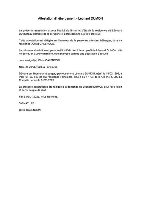 Attestation d hébergement modèle LegalVision