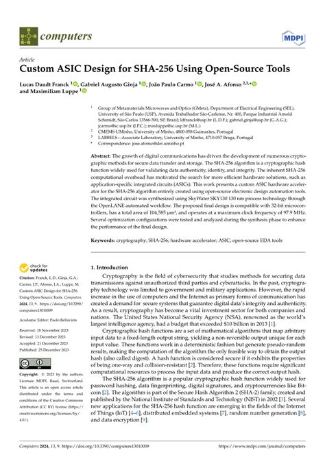 Pdf Custom Asic Design For Sha 256 Using Open Source Tools