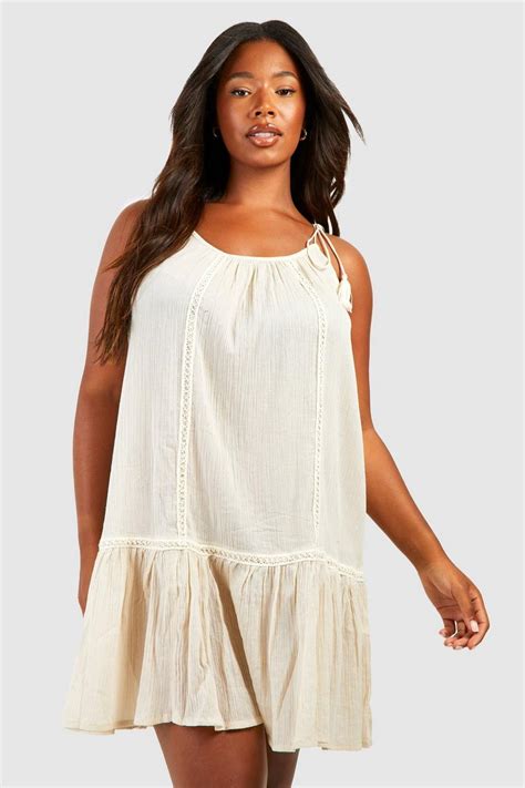 Womens Plus Cheesecloth Ruffle Mini Beach Dress Boohoo Uk