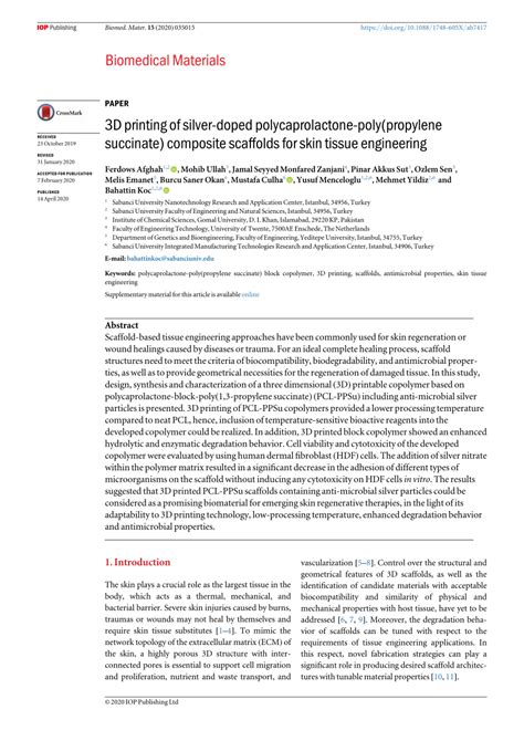 3d Printing Of Silver Doped Polycaprolactone Poly Propylene Succinate Composite Scaffolds For