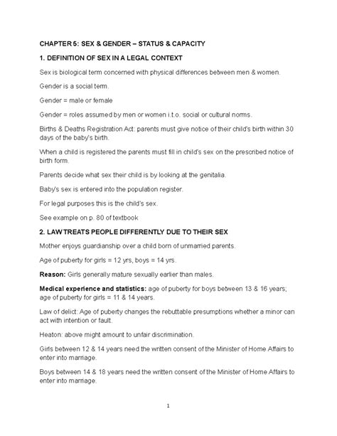 Ch 5 Summary Of Legal Aspects Of Sex And Gender In Law Studocu