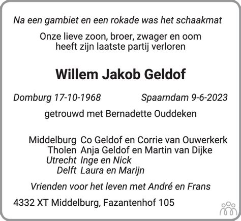 Willem Jakob Geldof 09 06 2023 Overlijdensbericht En Condoleances