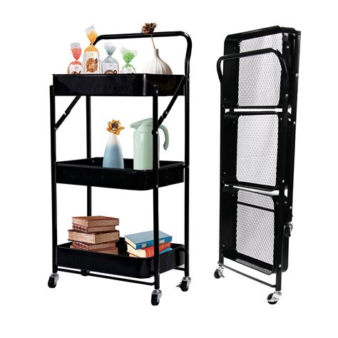 Buy Haooah 3 Tier Collapsible Rolling Utility Cart With Lockable