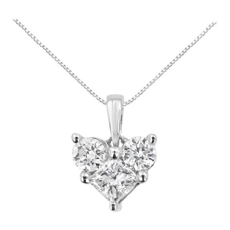 10k White Gold 12 Carat Diamond Heart Shape Pendant Necklace For Sale