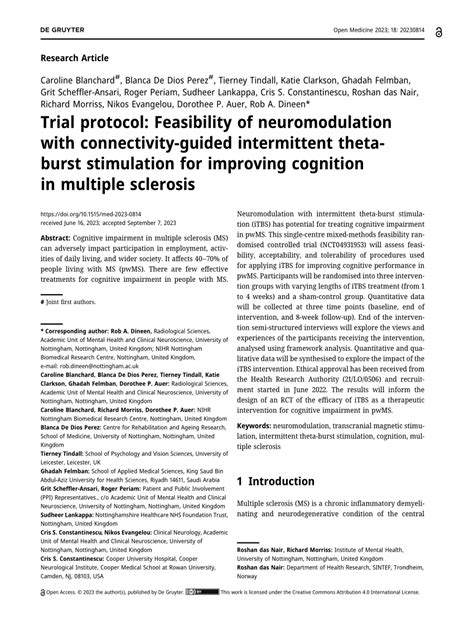 Pdf Trial Protocol Feasibility Of Neuromodulation With Connectivity