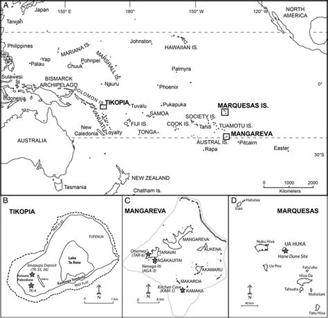 A Map Of Oceania And Maps Of B Tikopia C The Gambier Islands