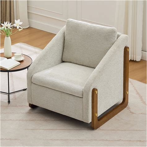 Beige Chenille Upholstered Armchair With Golden Trim Modern Accent