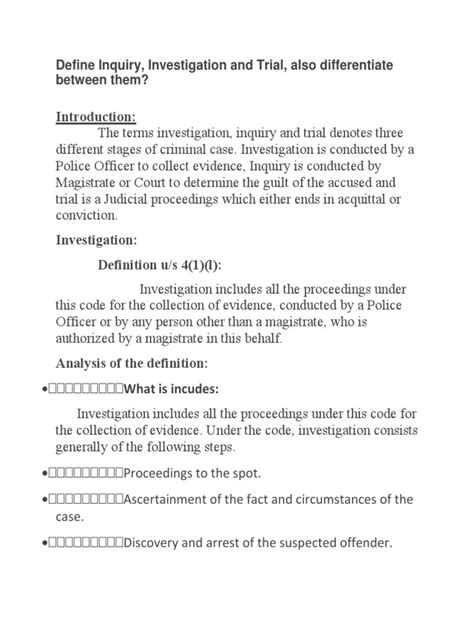 Differences Between Investigation Inquiry And Trial Pdf Magistrate