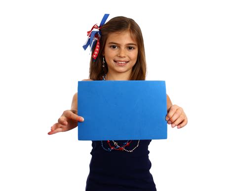 Free Photo Young Girl Holding A Blank Blue Sign 4thofjuly Patriotic
