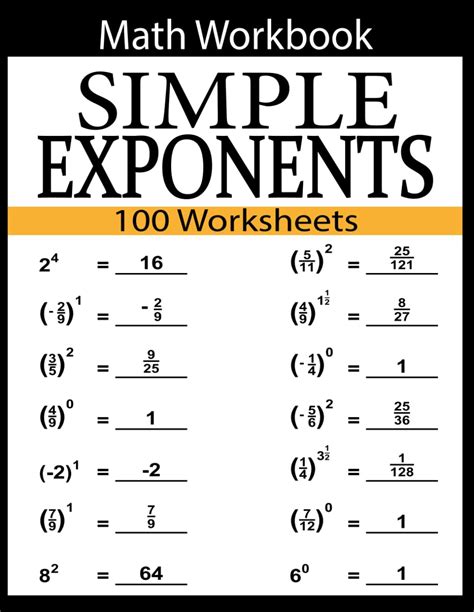 Simple Exponents Math Workbook 100 Worksheets For Practice For